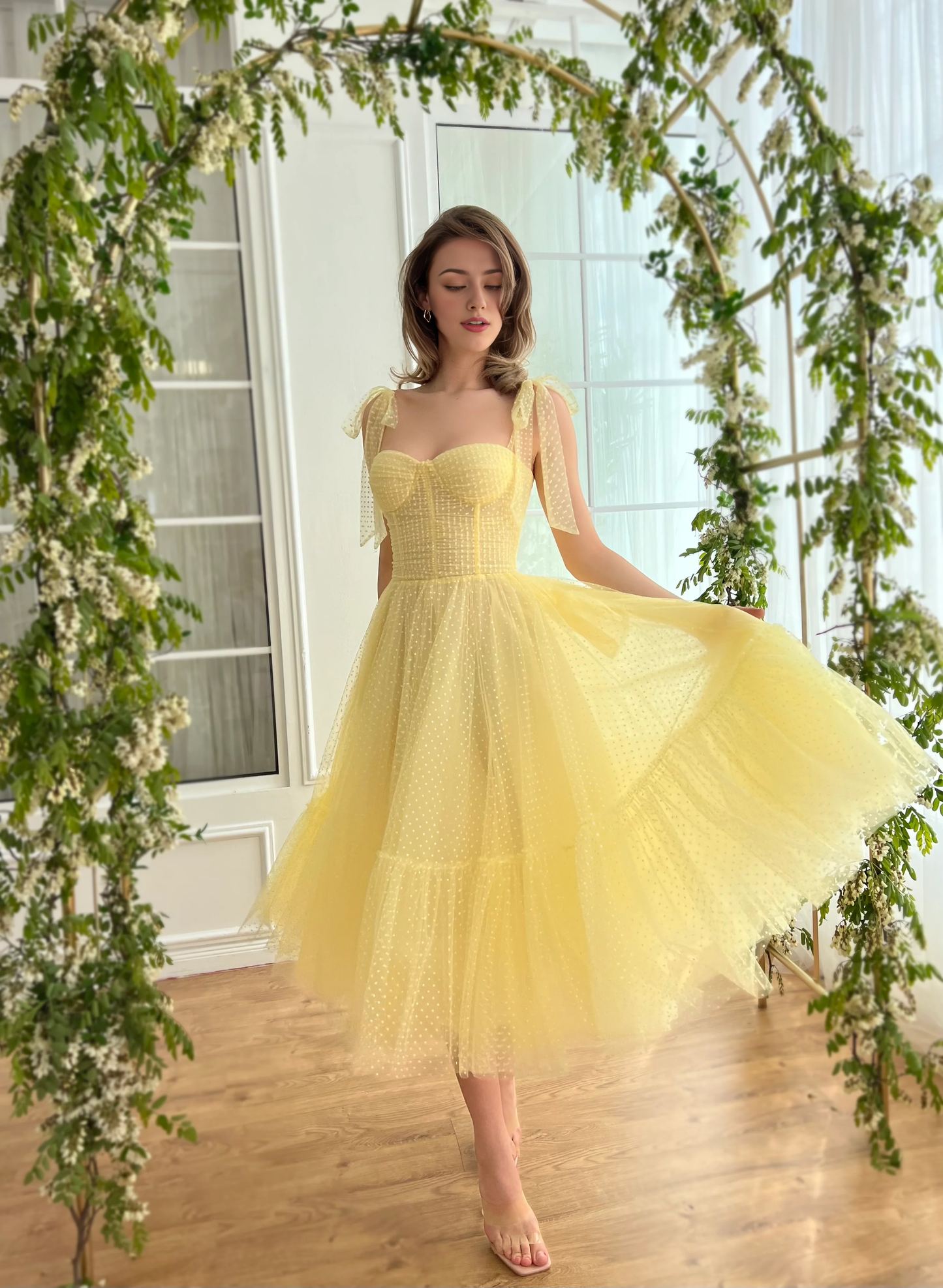 Cute A-Line Daisy Dotted Dress Tulle Prom Dress – Koutun Dress